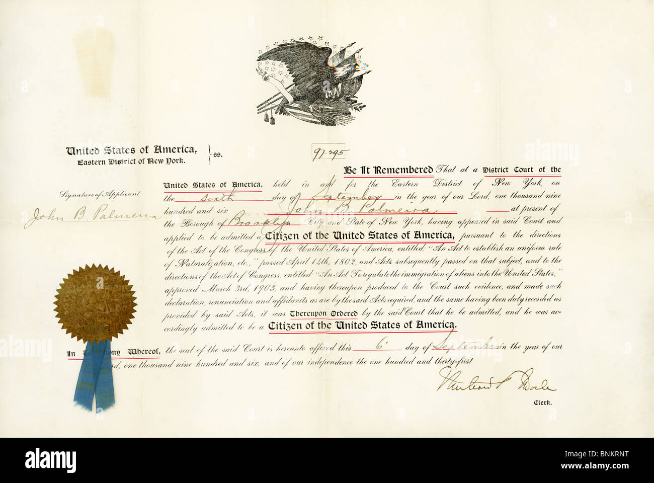 Citizenship papers 1906 hi-res stock photography and images - Alamy