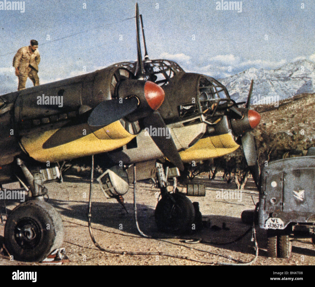 JUNKERS Ju88 fighter/bomber being refueled by a Luftwaffe groundcrew ...