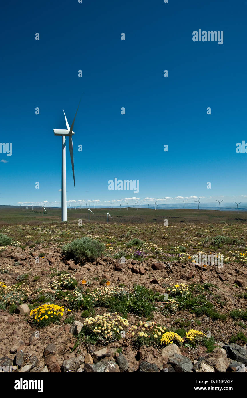 Giant wind turbines on a mountain ridge Stock Photo - Alamy