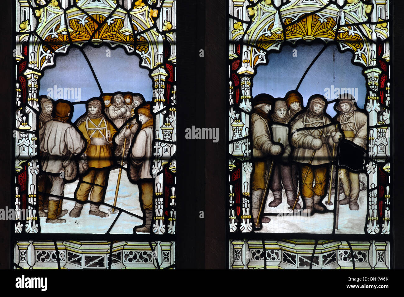 The Scott window, St. Peter`s Church, Binton, Warwickshire, England, UK ...