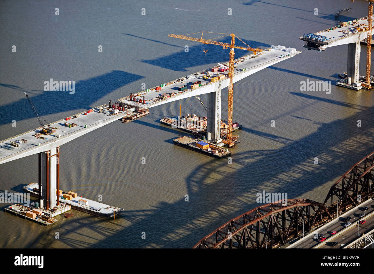 aerial view above San Francisco bay bridge construction Stock Photo - Alamy