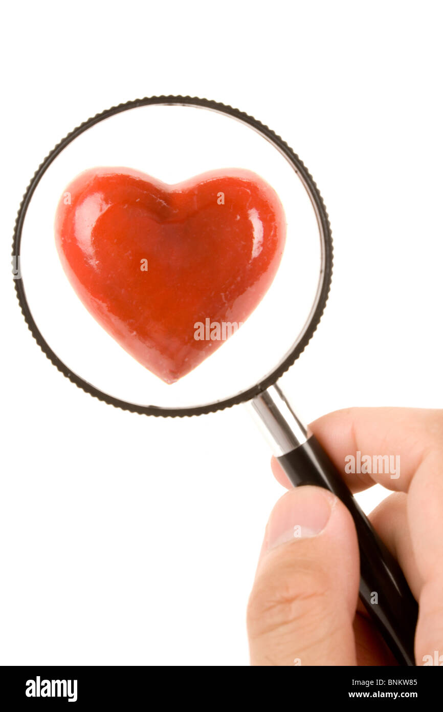Red Heart and magnifier, concept of searching love, Healthy Life Stock ...