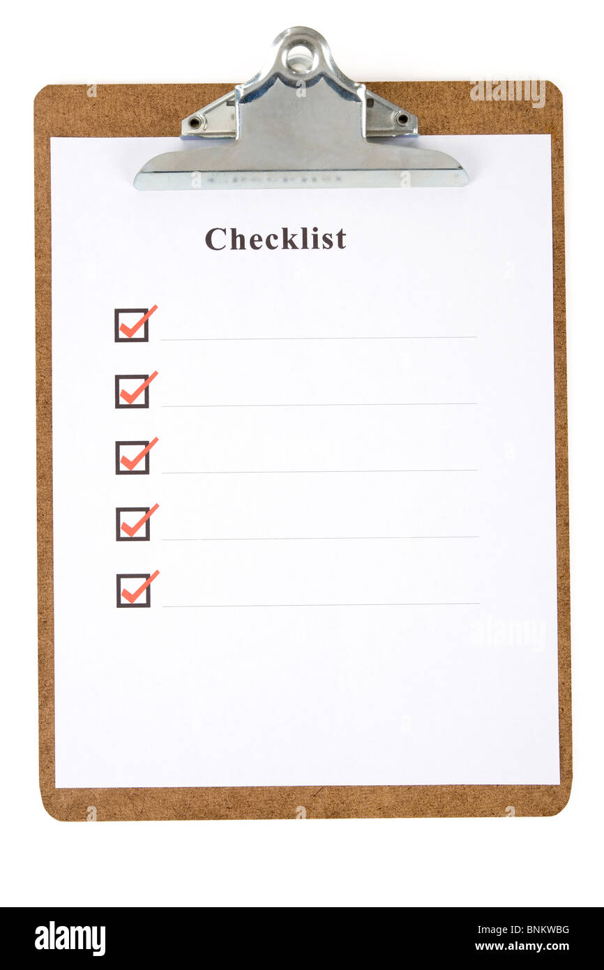 Checklist and Clipboard with white background Stock Photo - Alamy