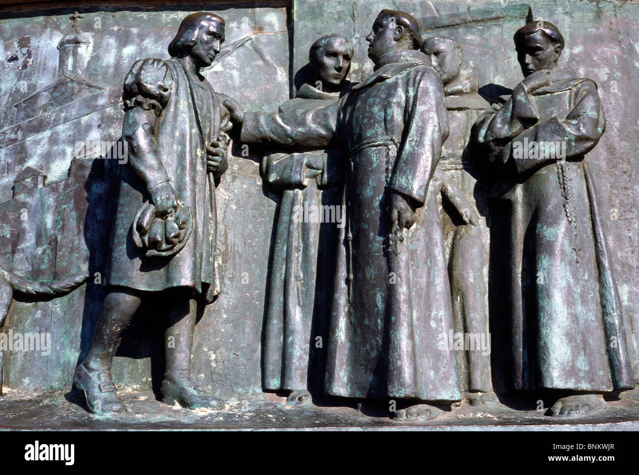Bas-relief depicting Columbus on the plinth of Monument a Colom ...