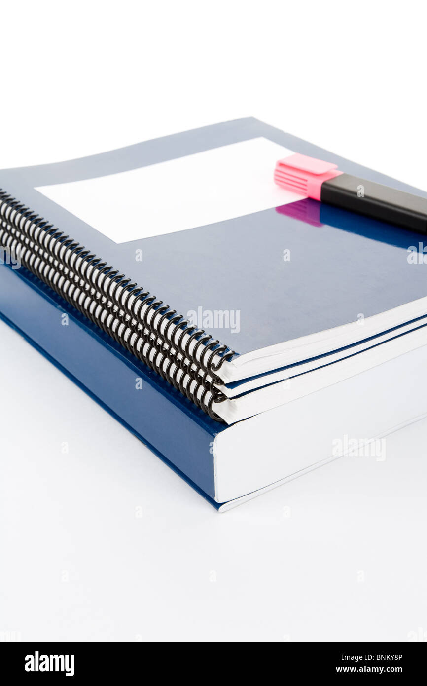 Blue school textbook, notebook or manual with white background Stock ...