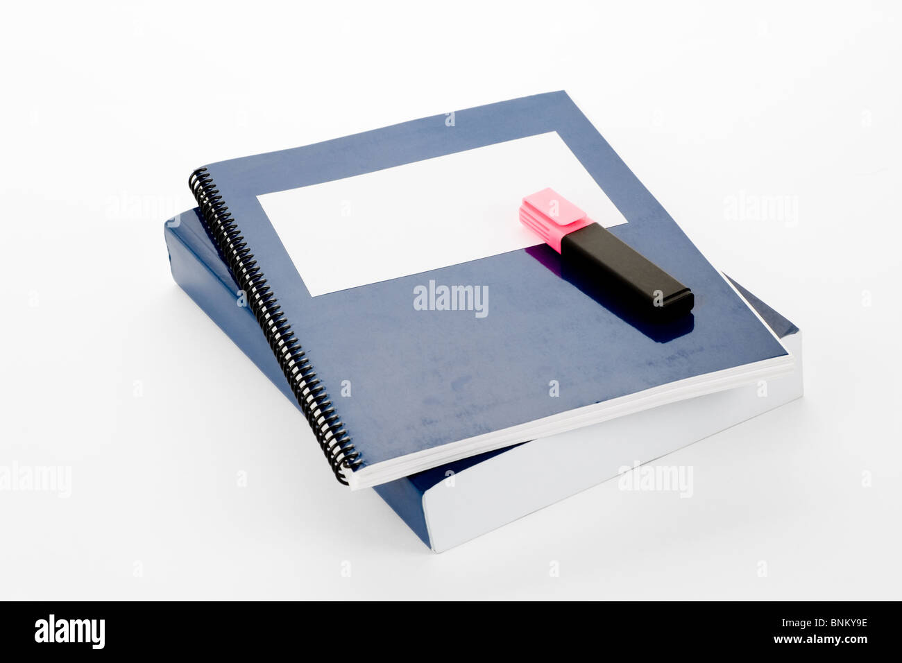 Blue school textbook, notebook or manual with white background Stock ...