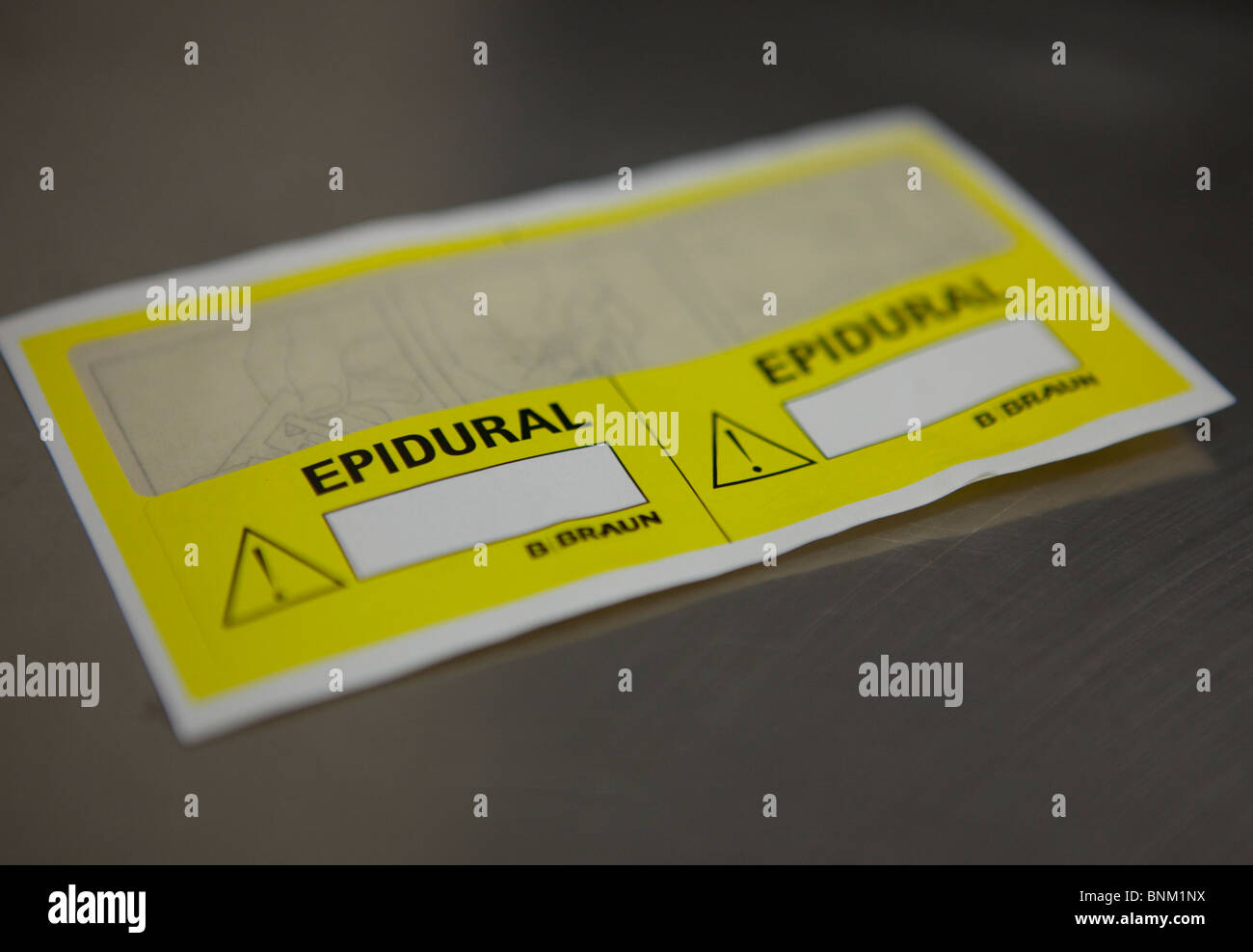 Epidural label on hospital bench Stock Photo - Alamy