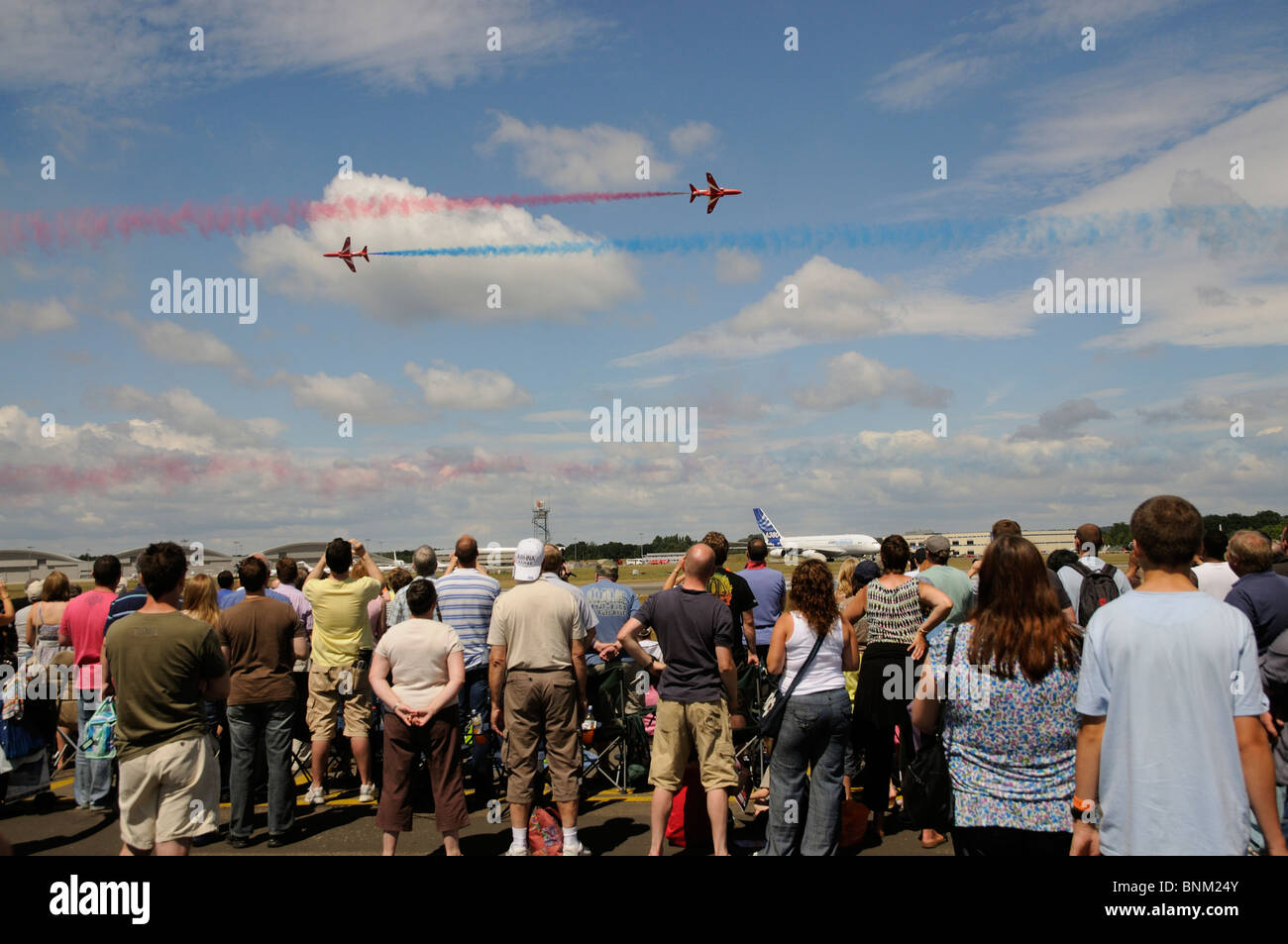Red Arrows RAF formation flying team being watched by spectators at the ...