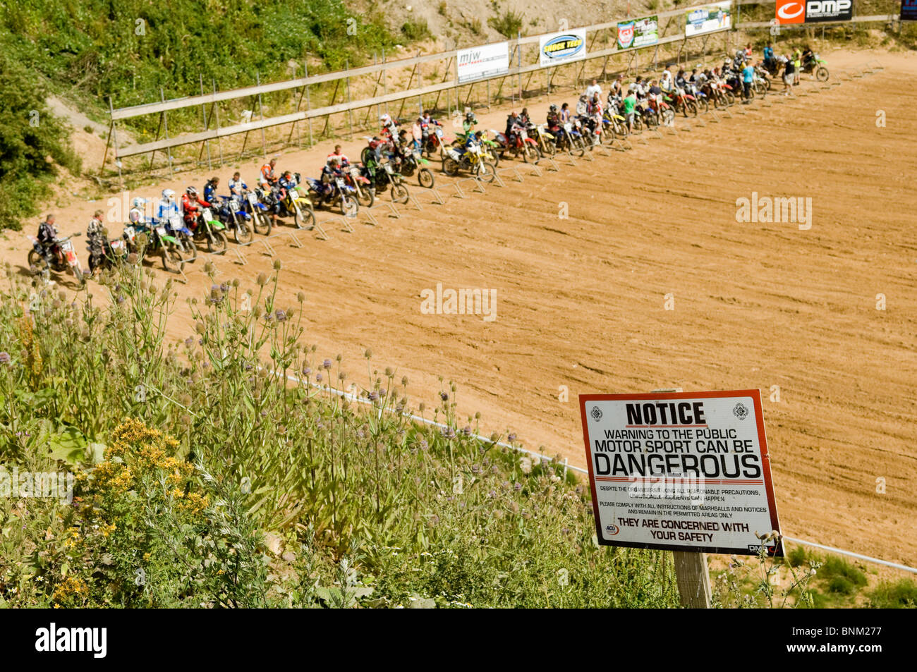 Warning sign at Motocross race, Doncaster Moto Parc, South Yorkshire ...