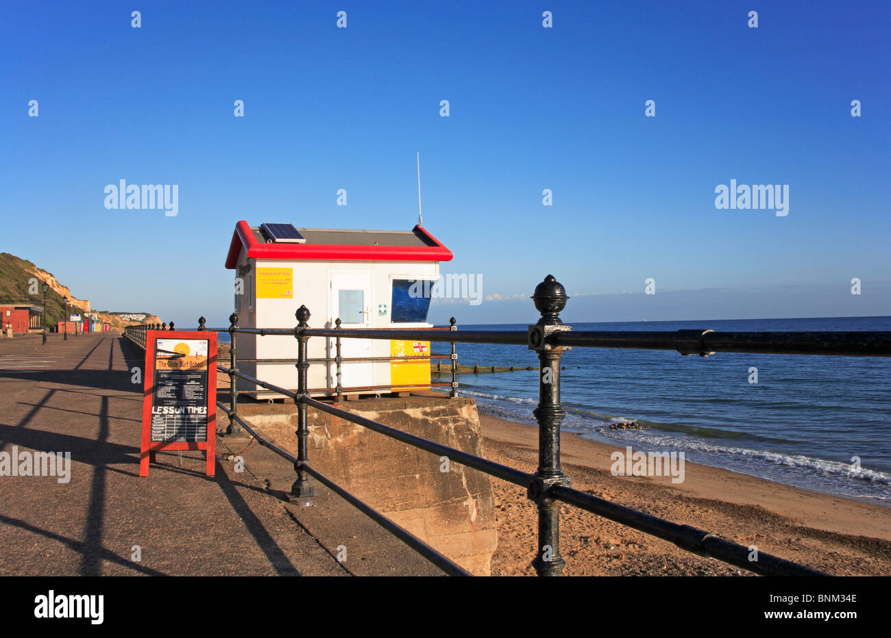 Lifeguard hut on the west promenade at Cromer, Norfolk, England, United ...