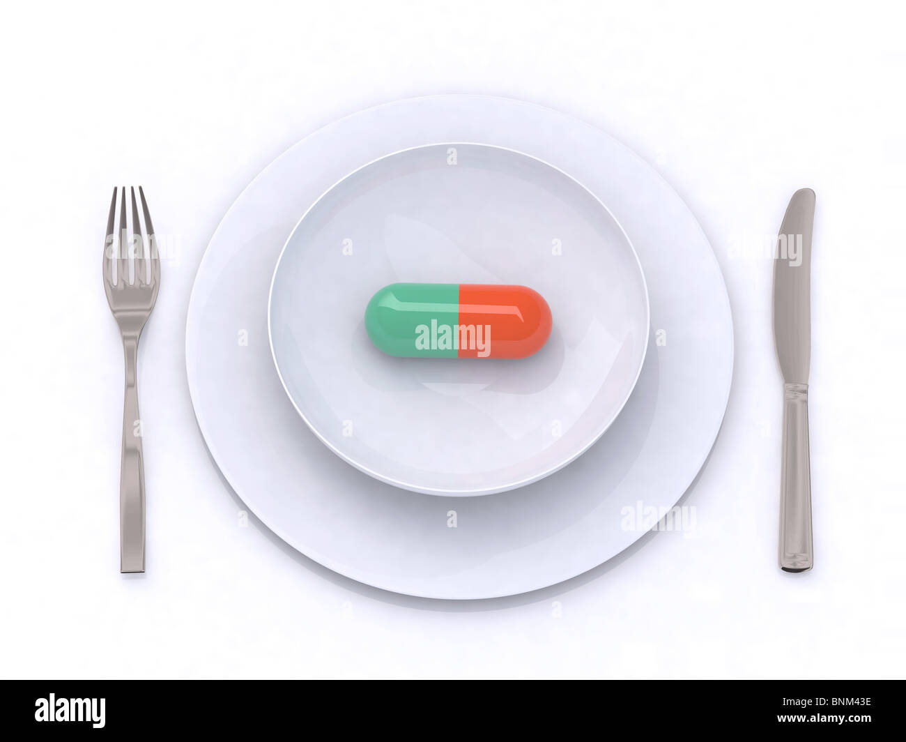 plate with pill 3d illustration Stock Photo - Alamy