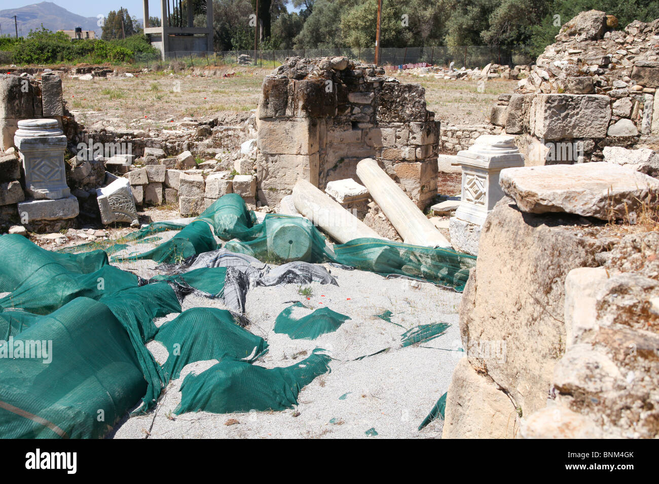 Pillars and columns at excavation area in in Mitropoli in Crete Stock ...