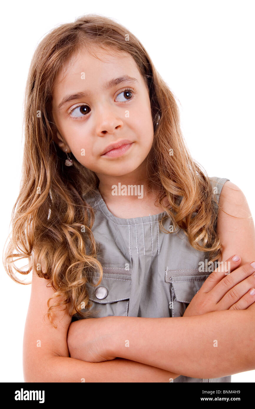 young happy girl thinking, isolated on white Stock Photo - Alamy