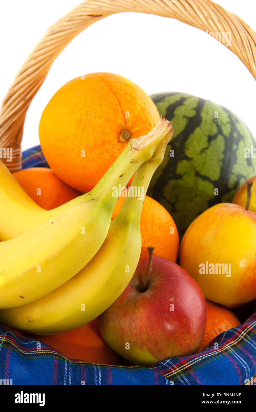 basket filled with healthy fresh fruit on white background Stock Photo ...