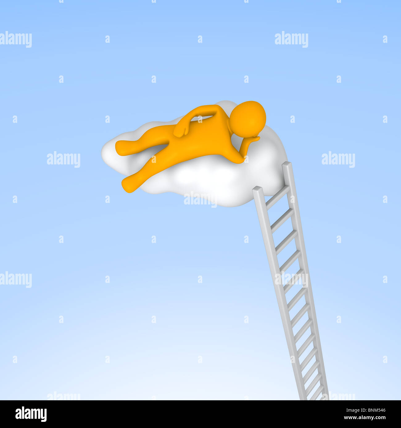 Man lying on cloud in the sky. 3d rendered illustration Stock Photo - Alamy