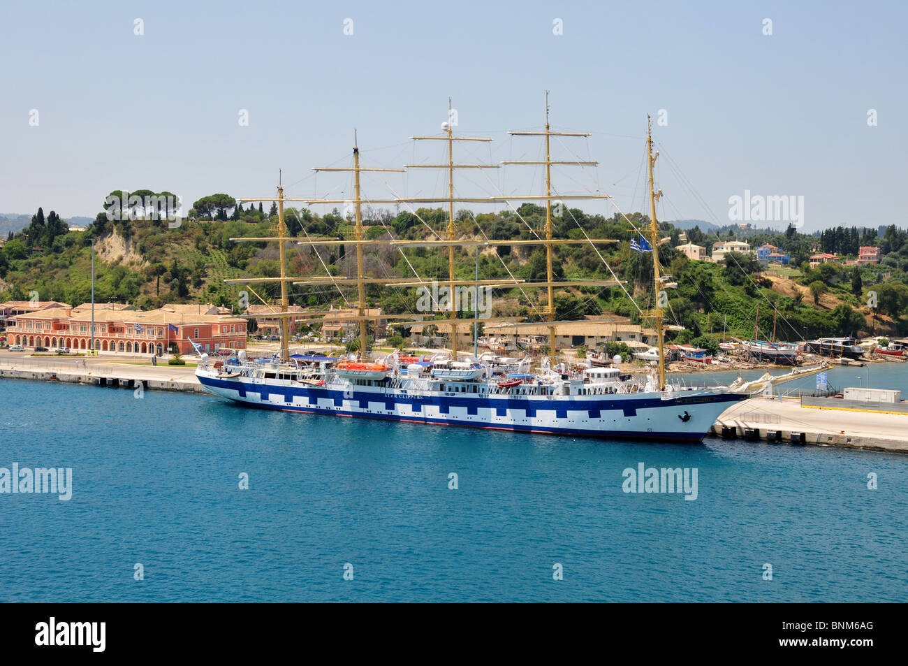 Star Clipper's SV Royal Clipper berthed in harbour at Corfu, Greece ...