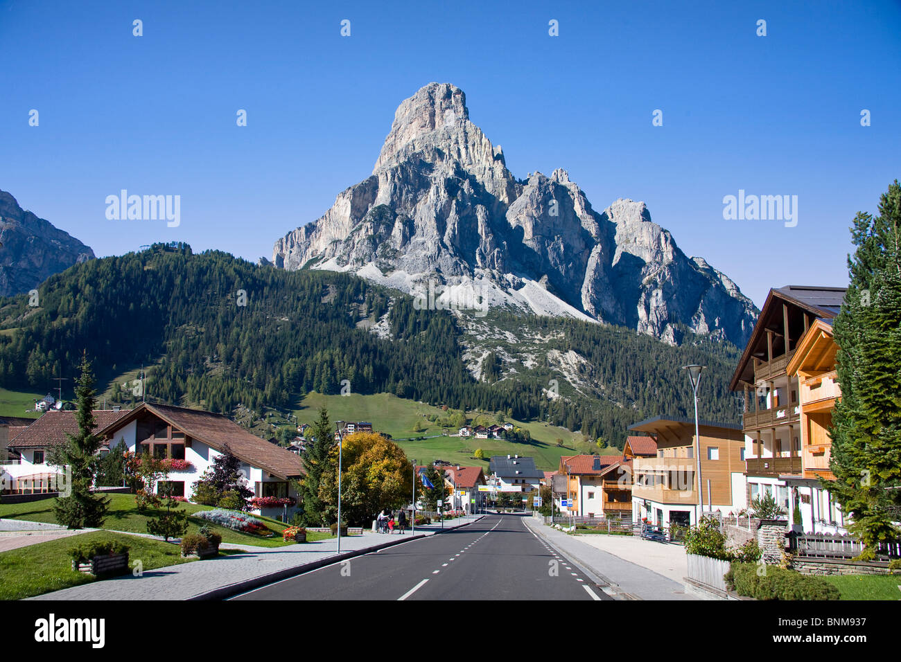 Italy Sella Alps South Tirol Corvara Badia village street mountains ...