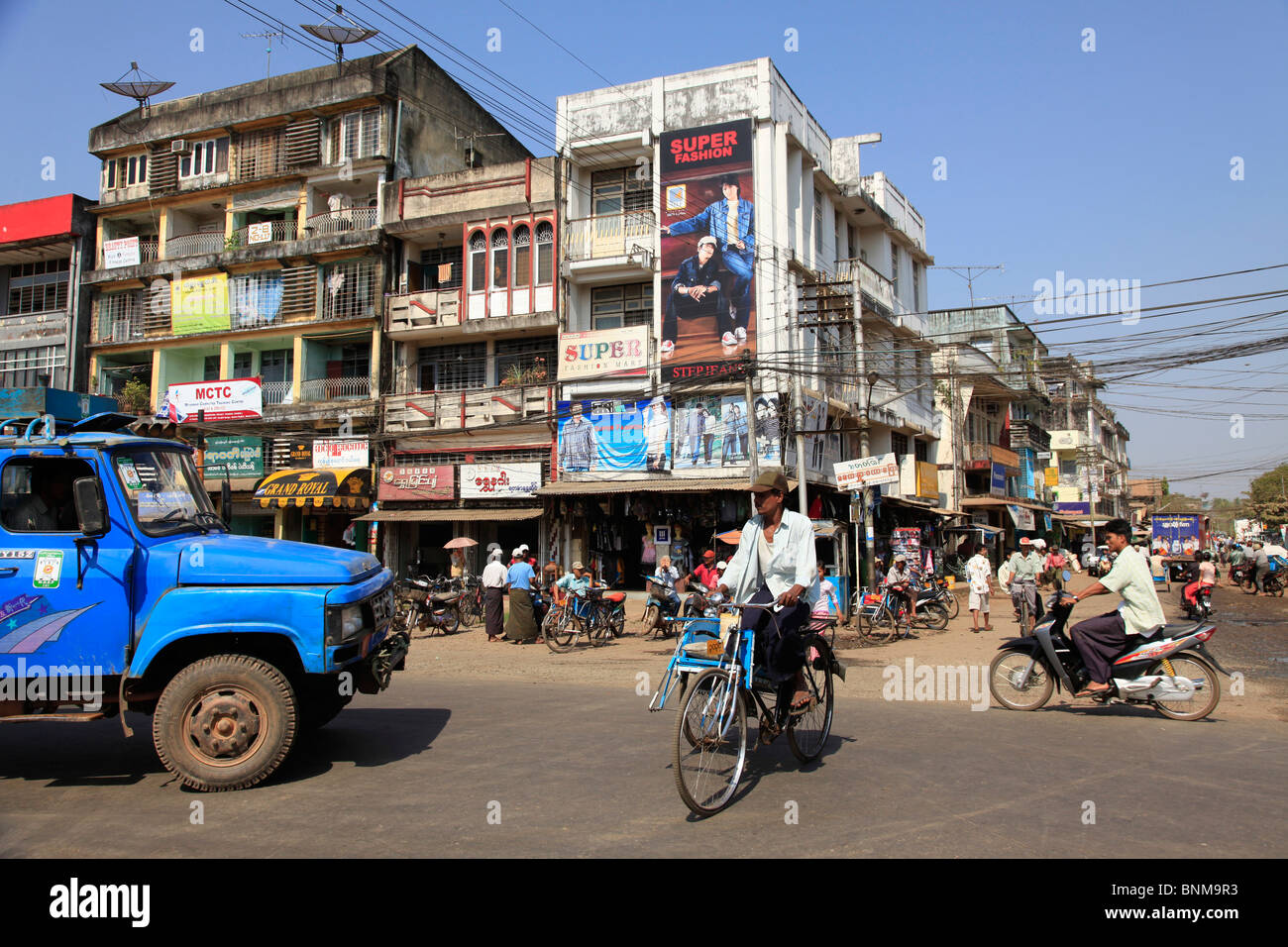 Myanmar Burma Burma Bago traffic city center downtown street scene ...