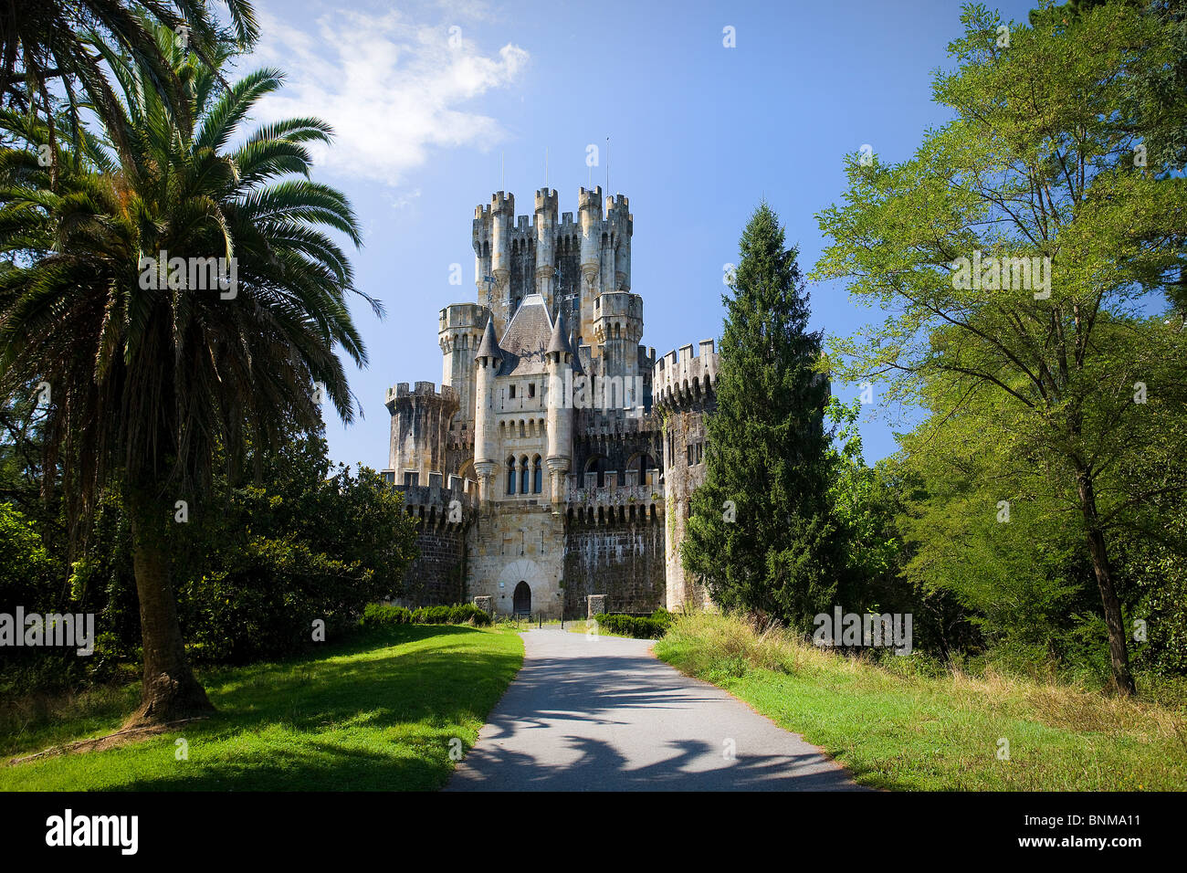 Spain Basque Provinces Butron castle near Bilbao towers rooks loopholes ...