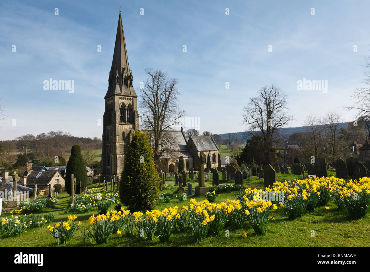 St Peter's Church at Edensor, the estate village at Chatsworth in the ...