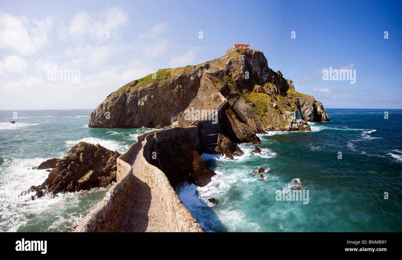 Spain Basque Provinces San Juan de Gazteluatxe coast rock cliff sea ...