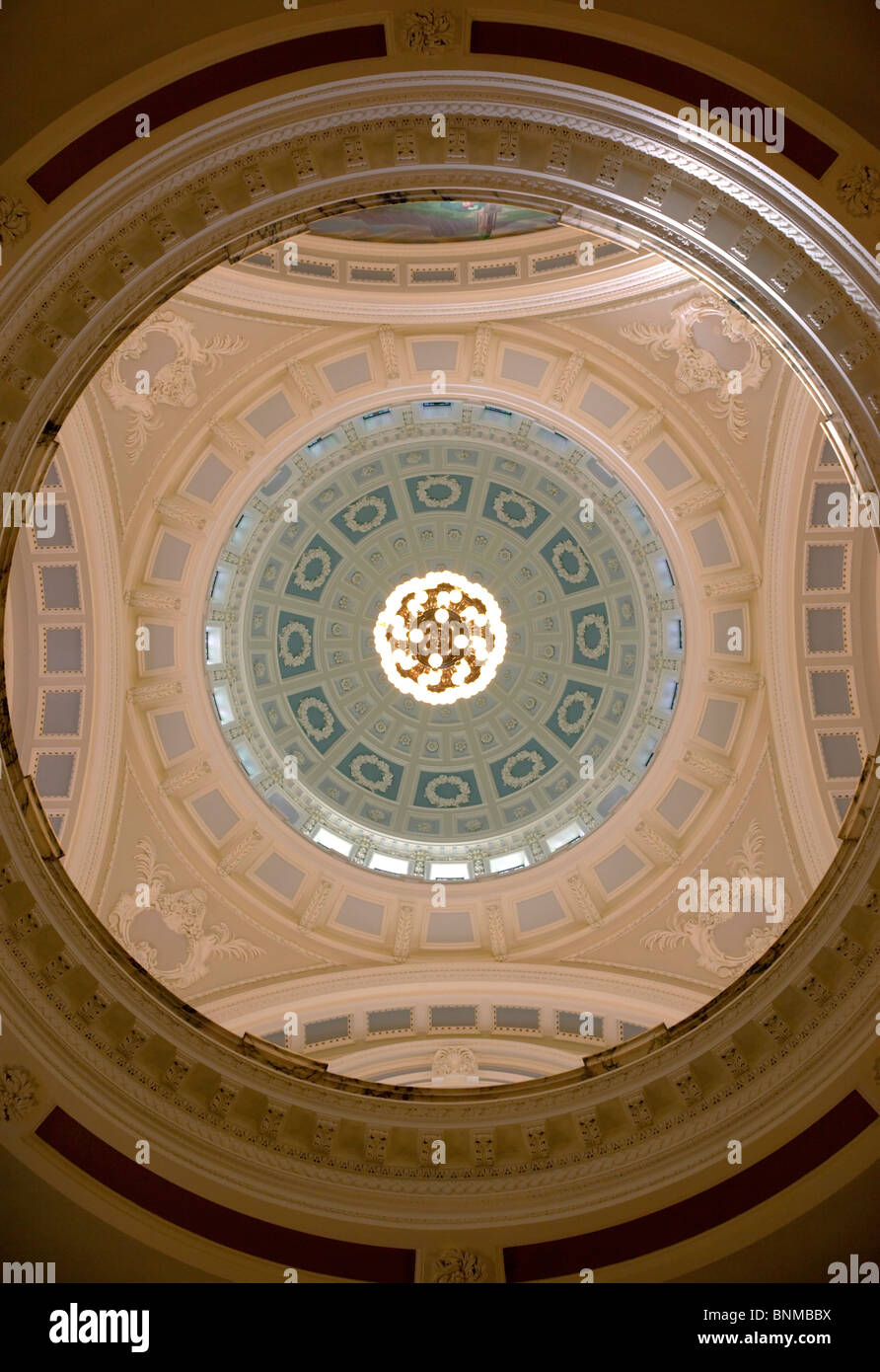 Ireland, North, Belfast, City Hall, Interior detail of the domed roof ...