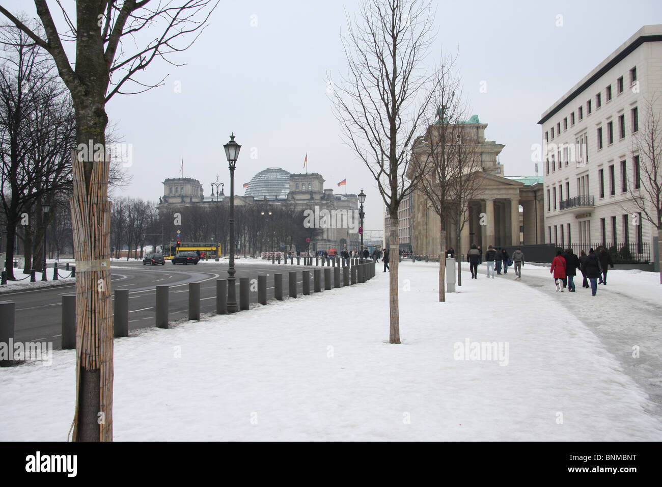 Germany winter Berlin snow Brandenburg Gate Ebertstrasse US embassy ...