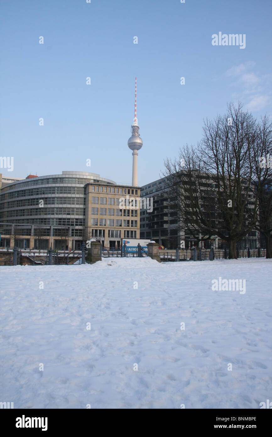 Germany winter Berlin snow television tower Stock Photo - Alamy