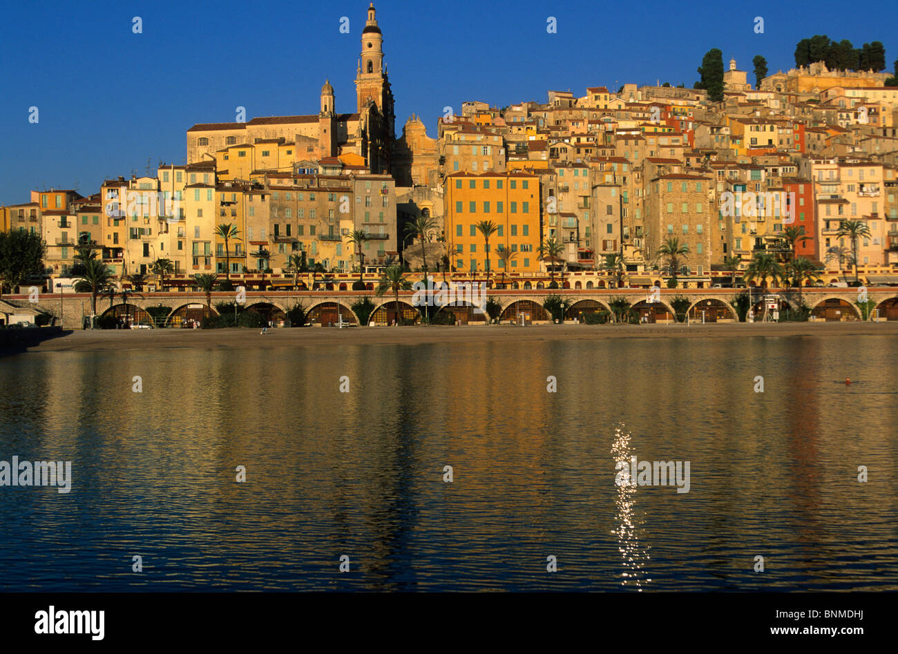 Menton France Côte d'Azur Alpes-Maritimes town city houses homes church ...