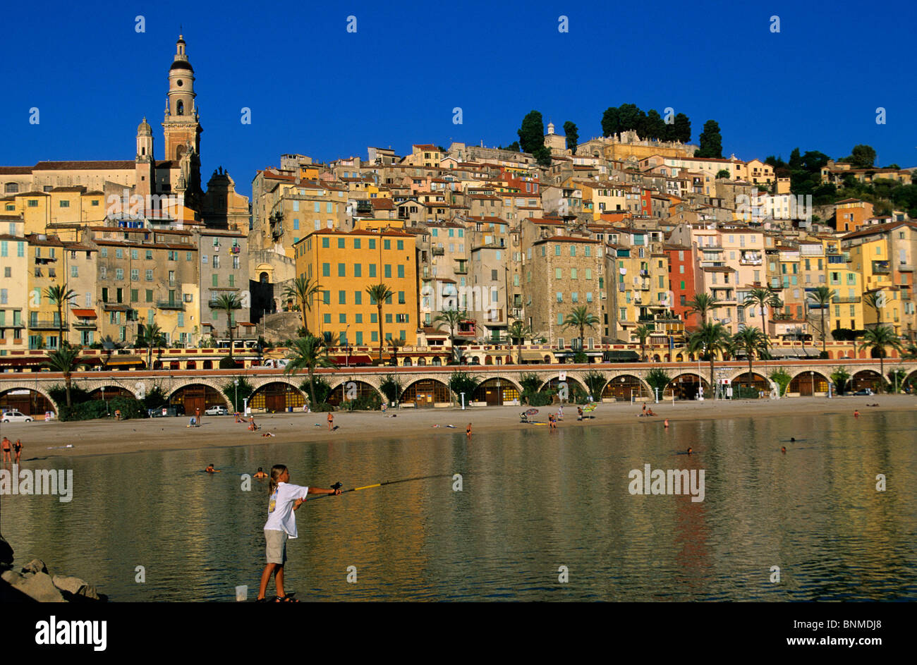 Menton France Côte d'Azur Alpes-Maritimes town city houses homes church ...