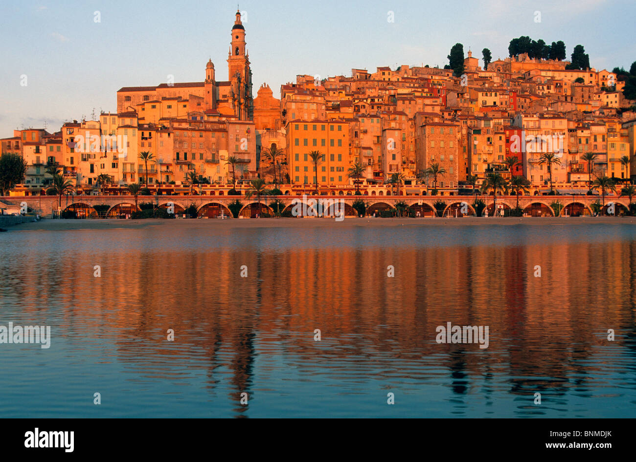 Menton France Côte d'Azur Alpes-Maritimes town city houses homes church ...