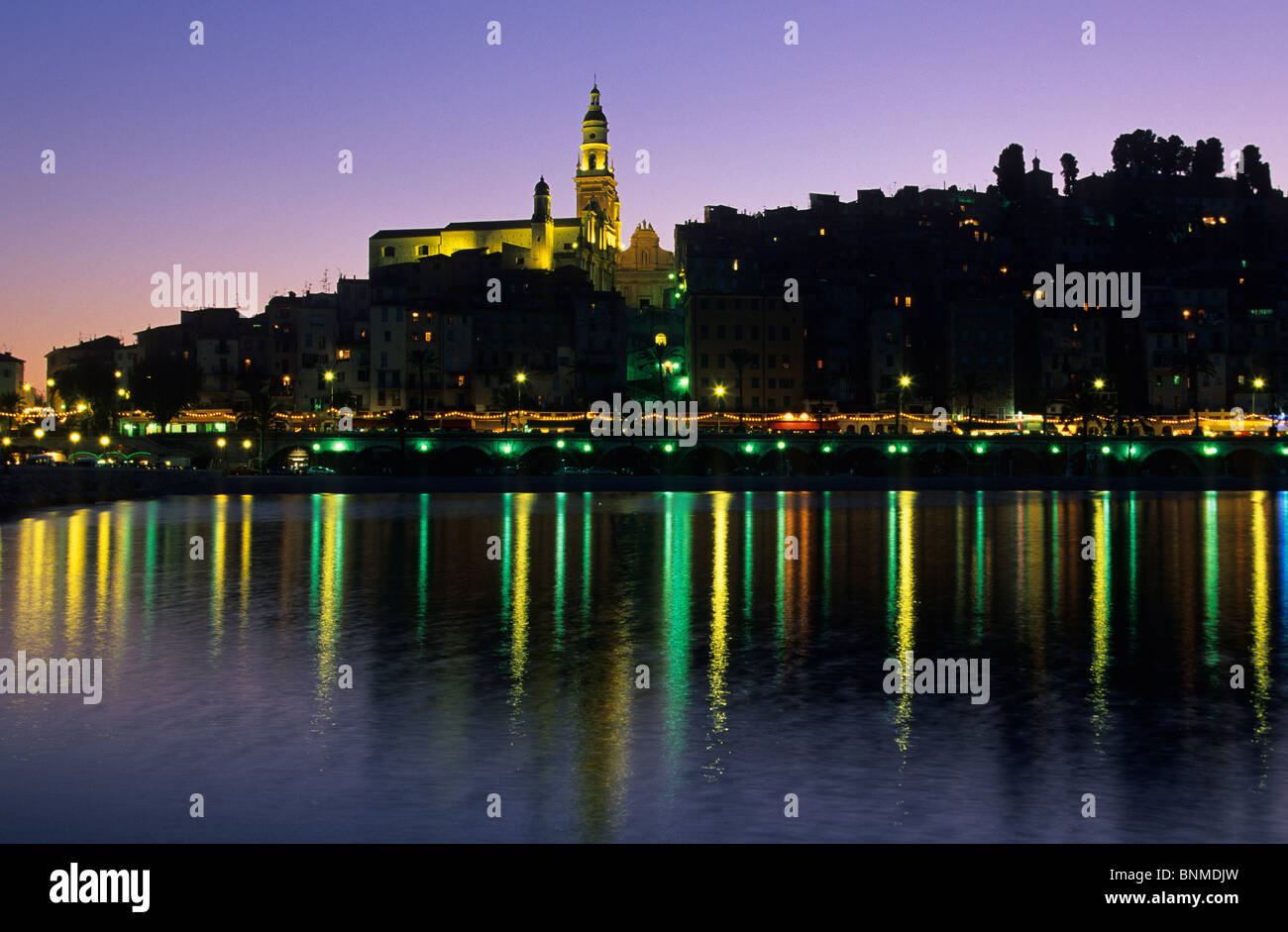 Menton France Côte d'Azur Alpes-Maritimes town city houses homes church ...