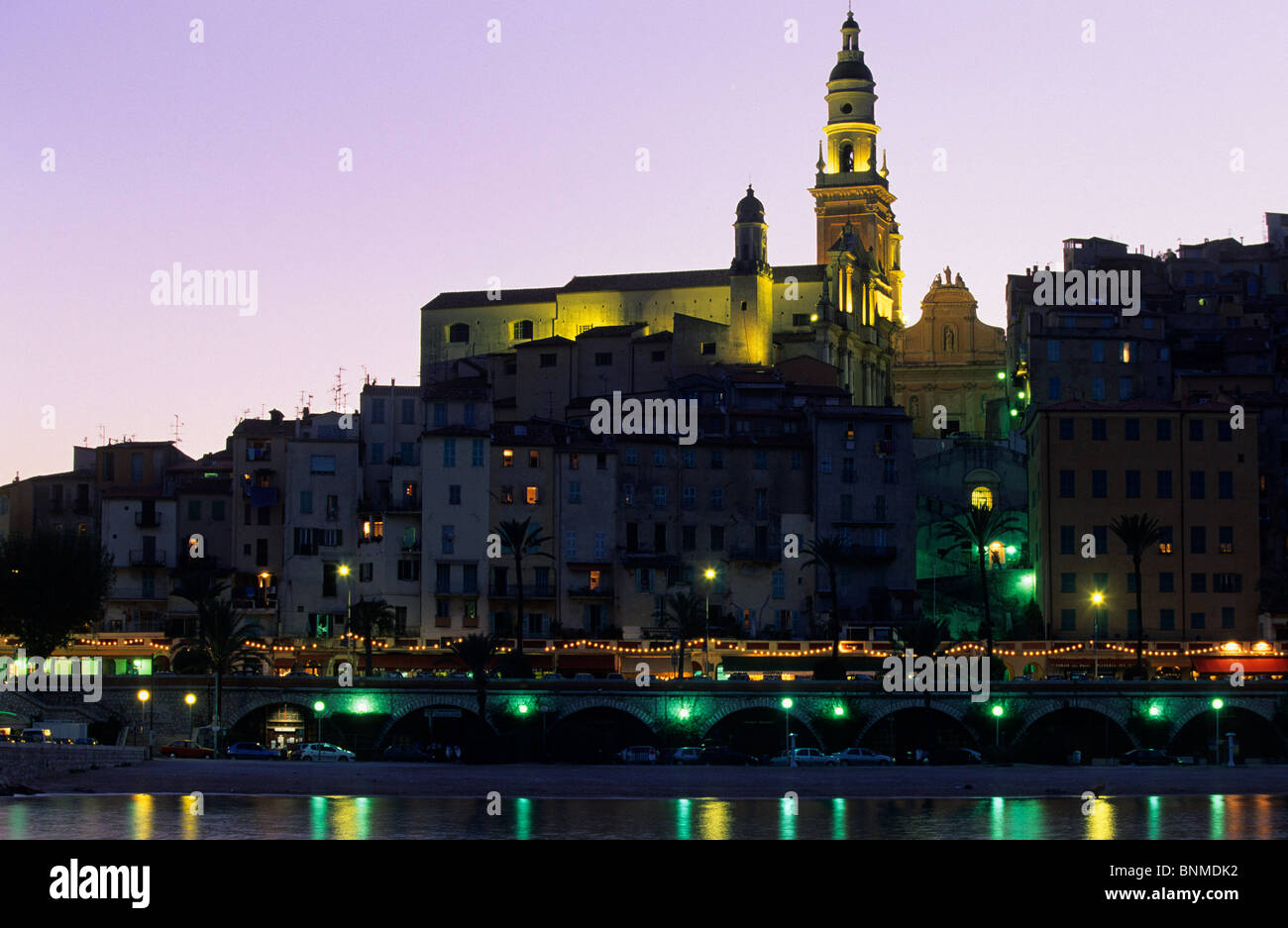 Menton France Côte d'Azur Alpes-Maritimes town city houses homes church ...
