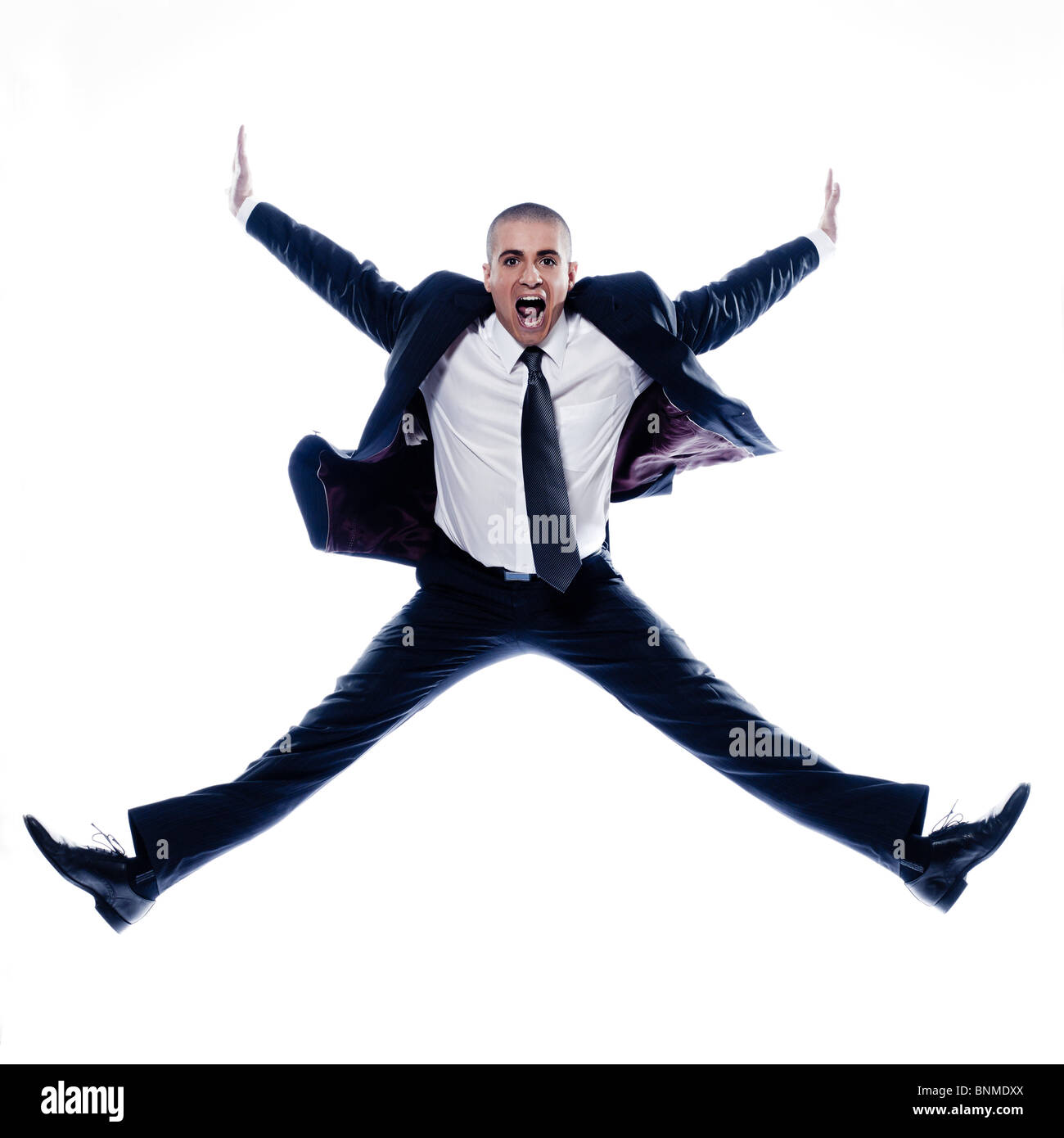 caucasian man businessman jump screaming angry isolated studio on white ...