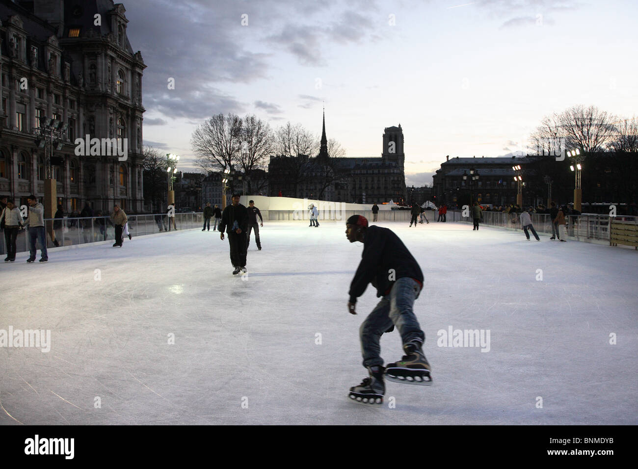 Ice rink in front of the city hall in Paris, France Stock Photo - Alamy