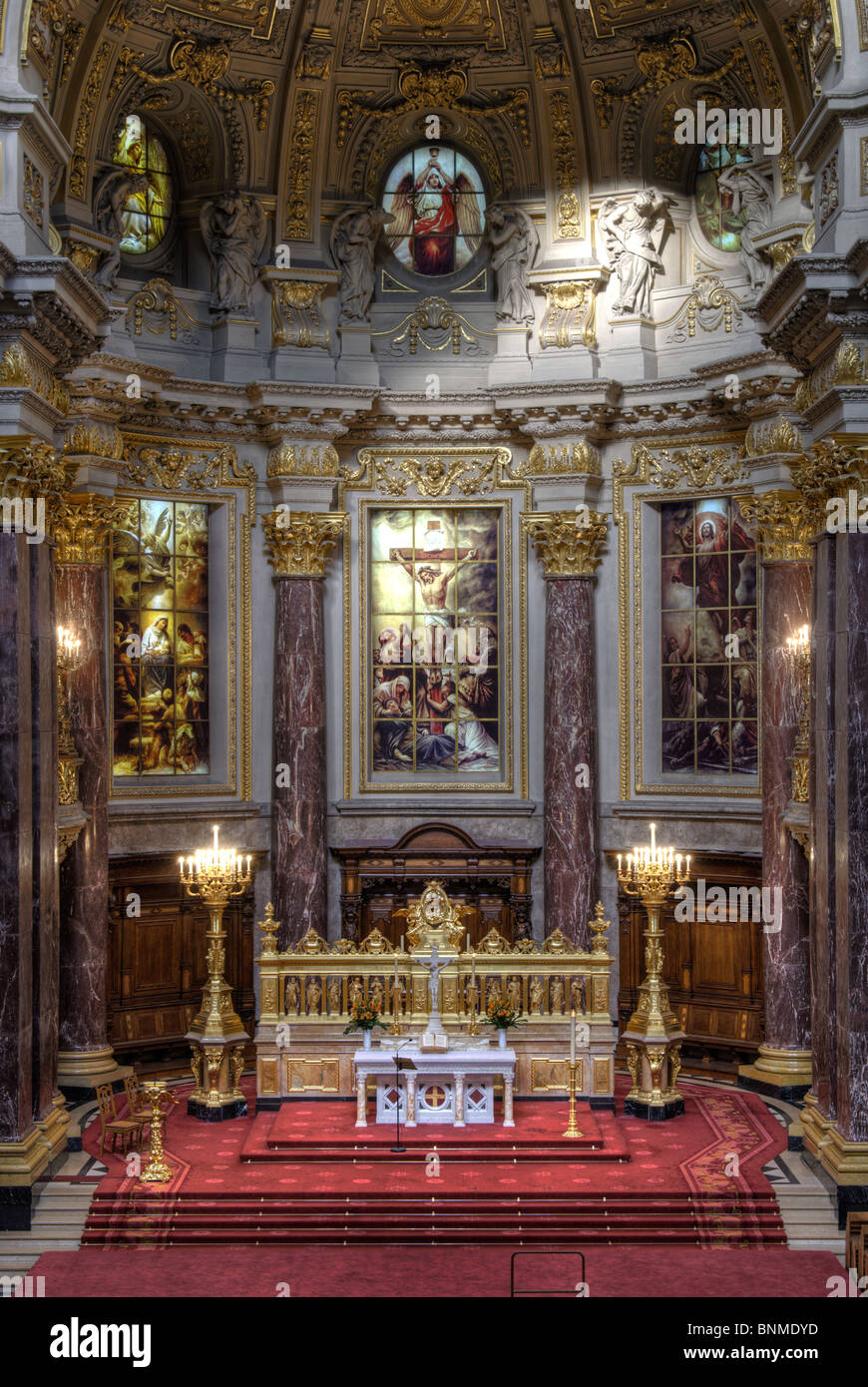Berliner Dom. Berlin Cathedral. Interior, view on altar, view from the ...
