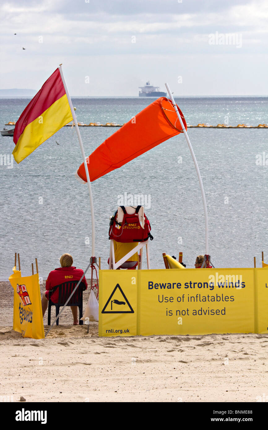 beware strong wind sign weymouth beach dorset england uk gb Stock Photo ...