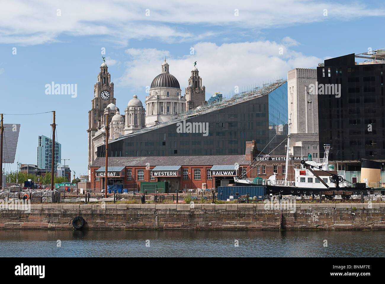 Liverpool quayside view from Albert Dock of The Royal Liver Building ...