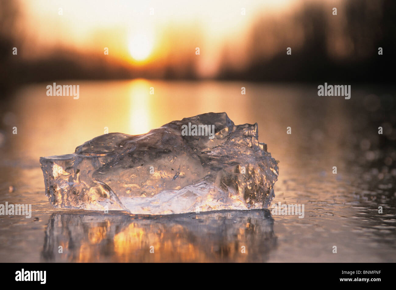 ice water cold winter chunk ice pool lake landscape sunset freeze Stock ...