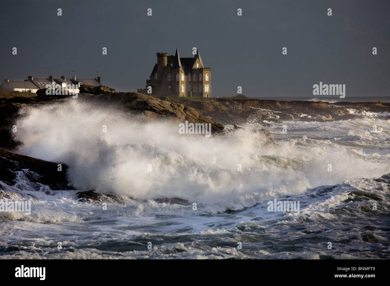 Bretagne Brittany coast water storm sea waves rocks thunderstorm ...