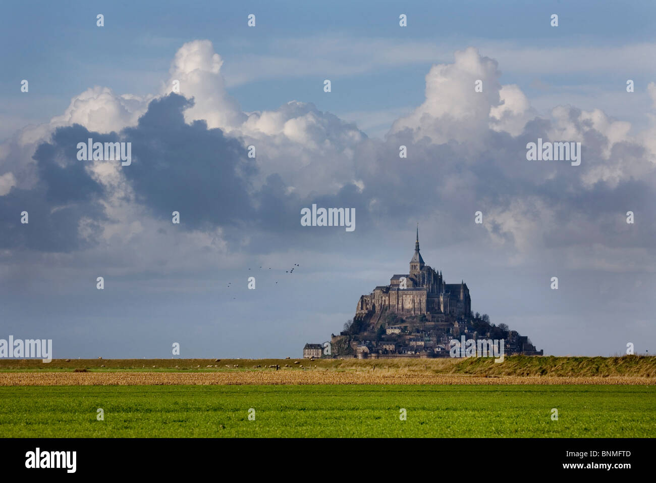 Mont St. Michel landscape clouds sky sunny rock France Stock Photo - Alamy