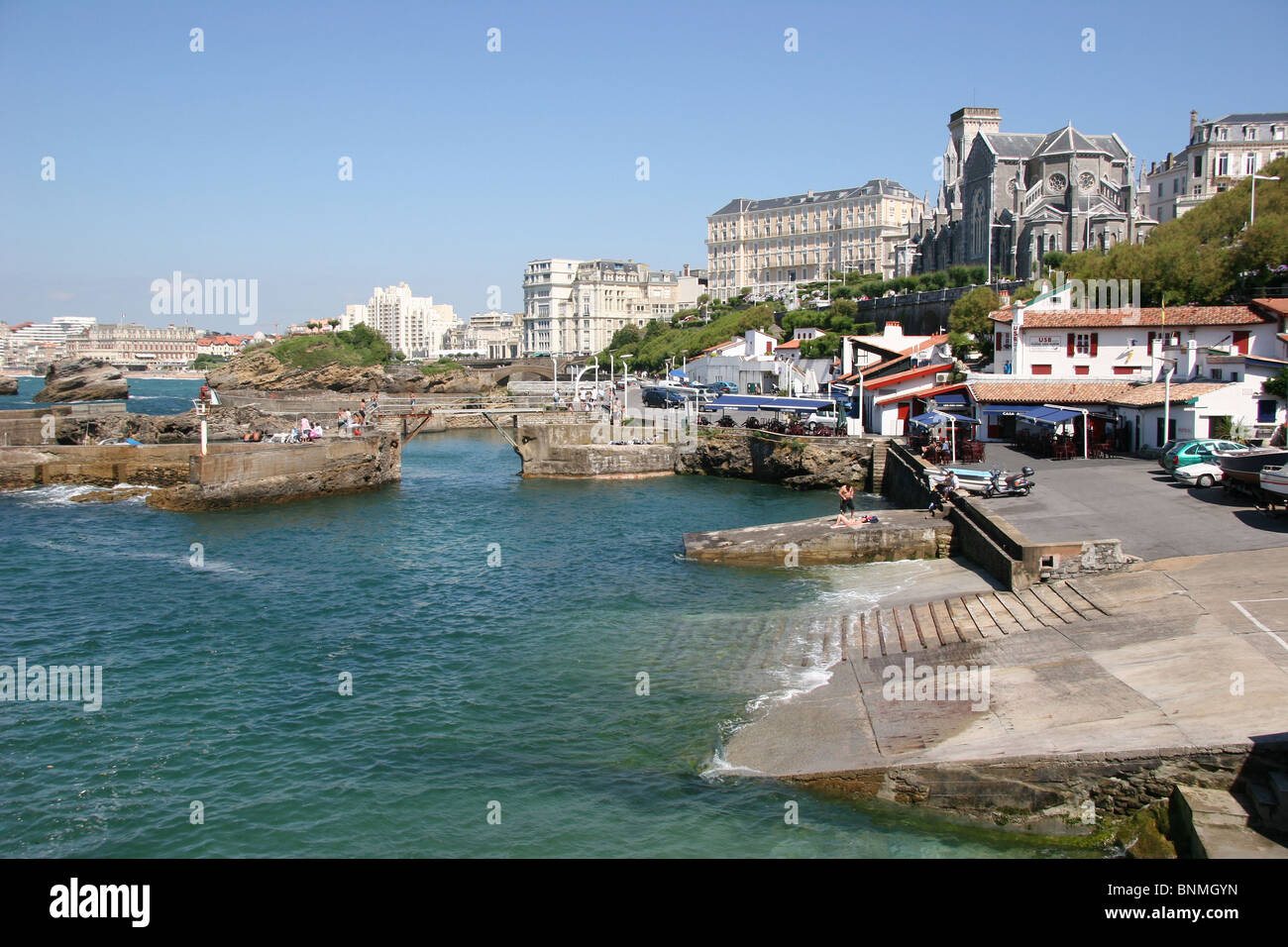 France Biarritz the Atlantic beach seashore town city sea mole jetty ...