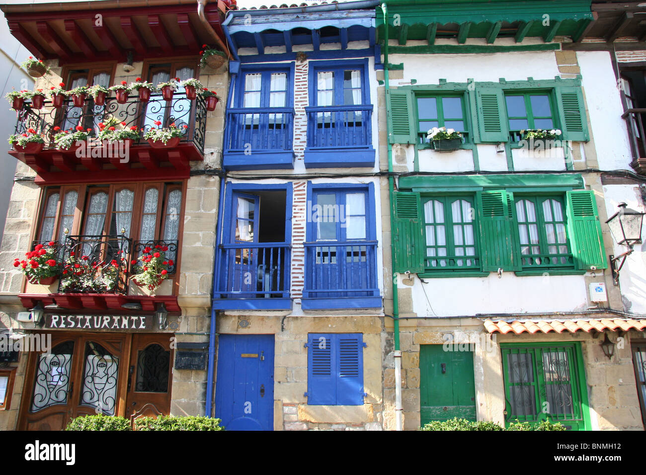 Spain Basque Country Hondarribia house line houses homes balconies ...
