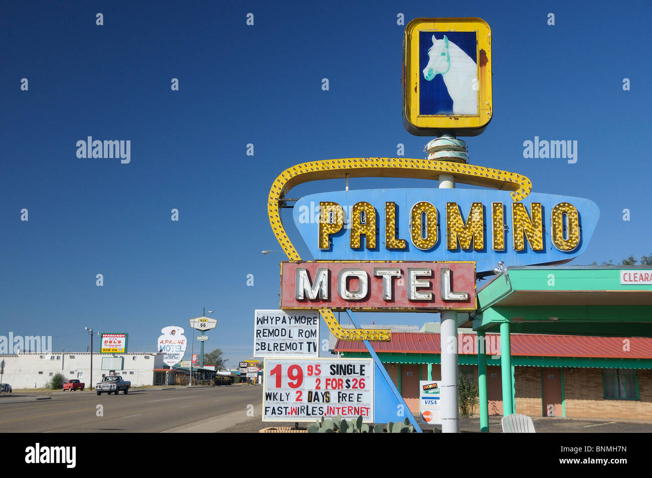 Motel Sign Palomino Old Route 66 nostalgia Tucumcari New Mexico USA ...