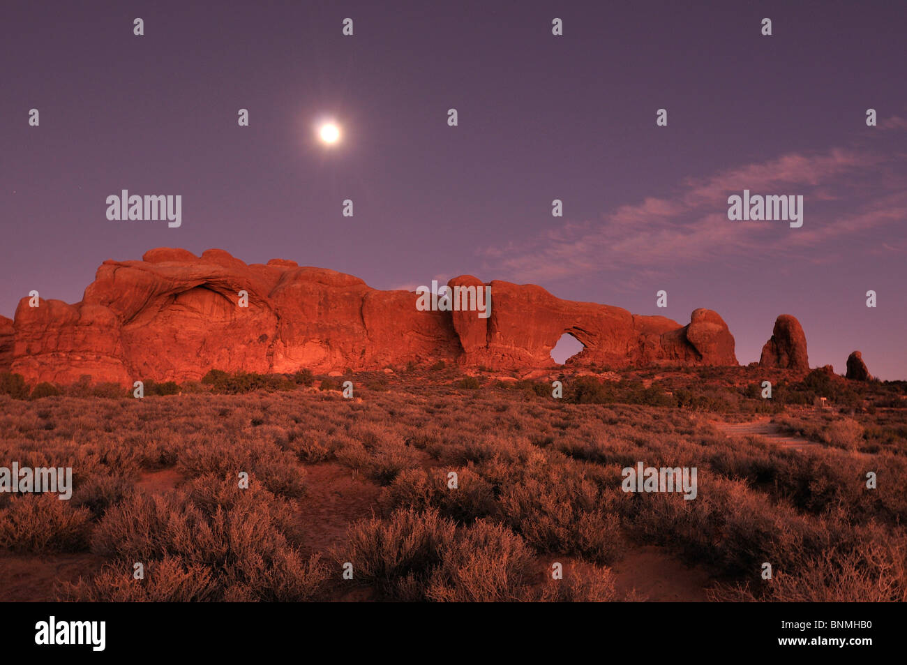 Moonrise dusk Window section rock arch formations Nature Landscape ...