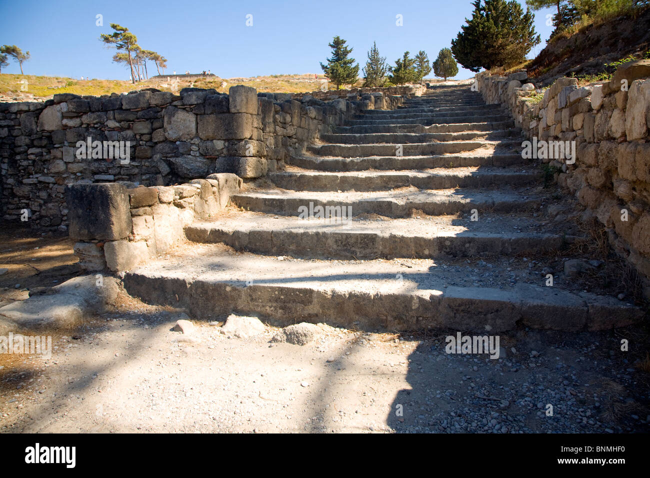 Restored stone staircase Ancient Kamiros, Rhodes, Greece Stock Photo ...