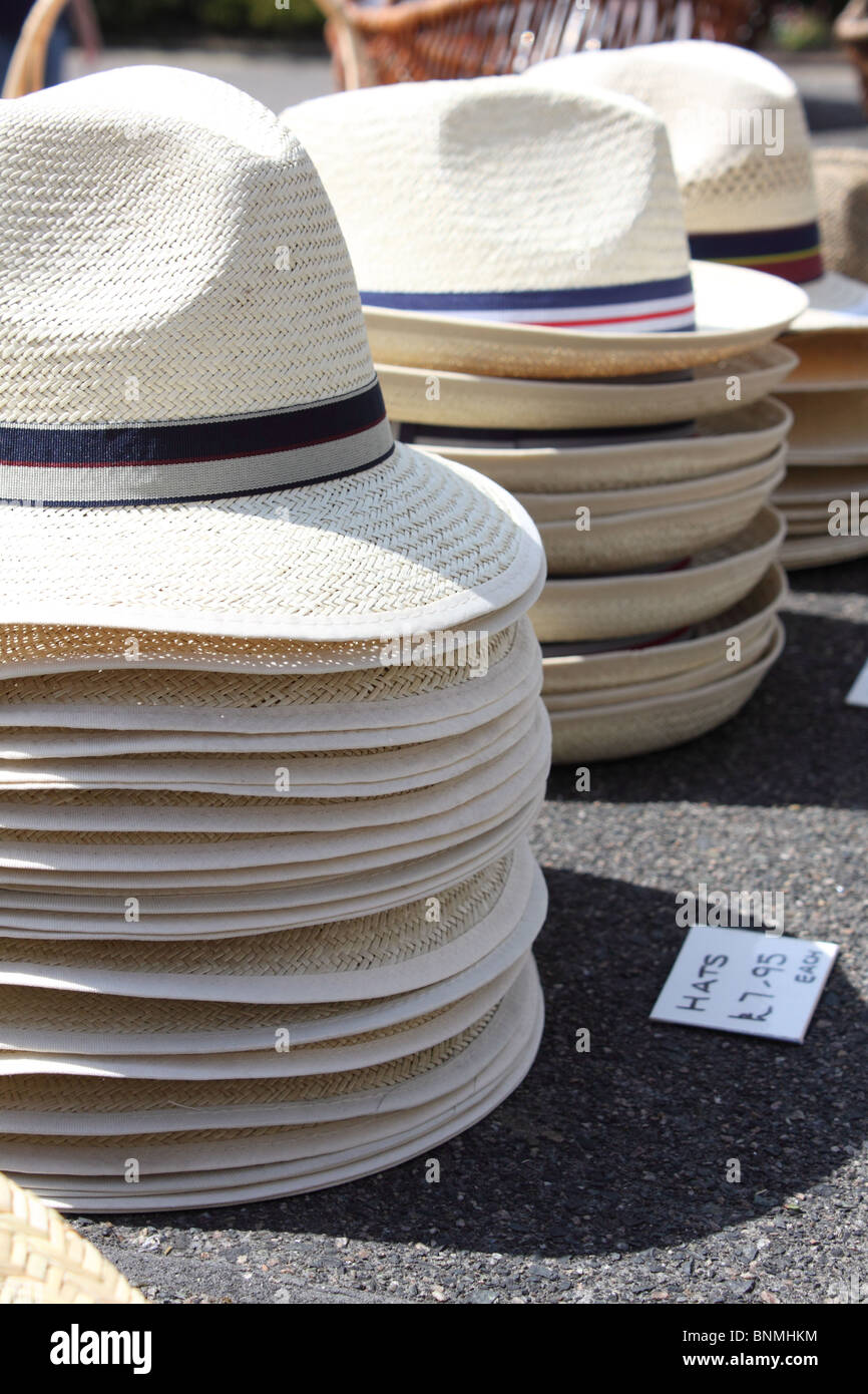 Panama hats for sale at a shop in Keswick, Cumbria, England Stock Photo ...