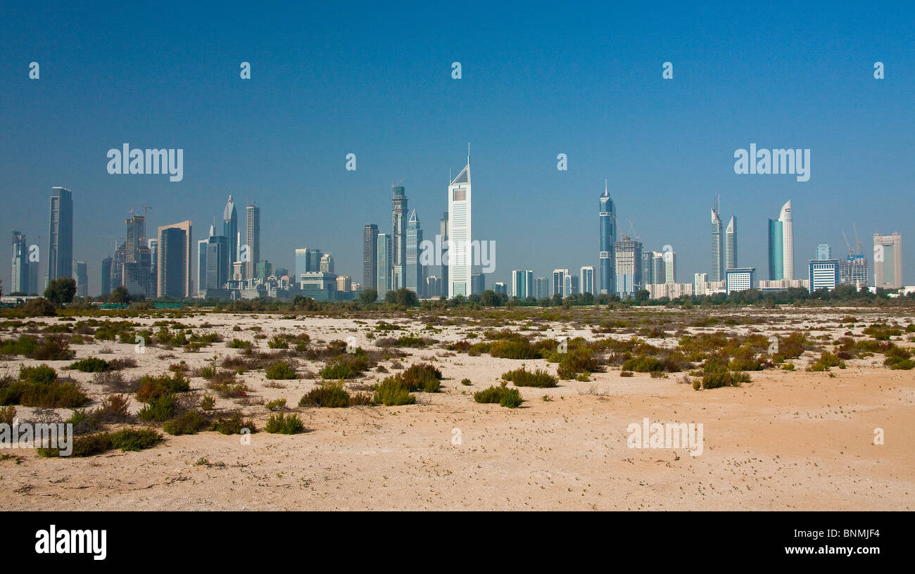 Dubai United Arab Emirates Middle East UAE sand skyline blocks of flats ...