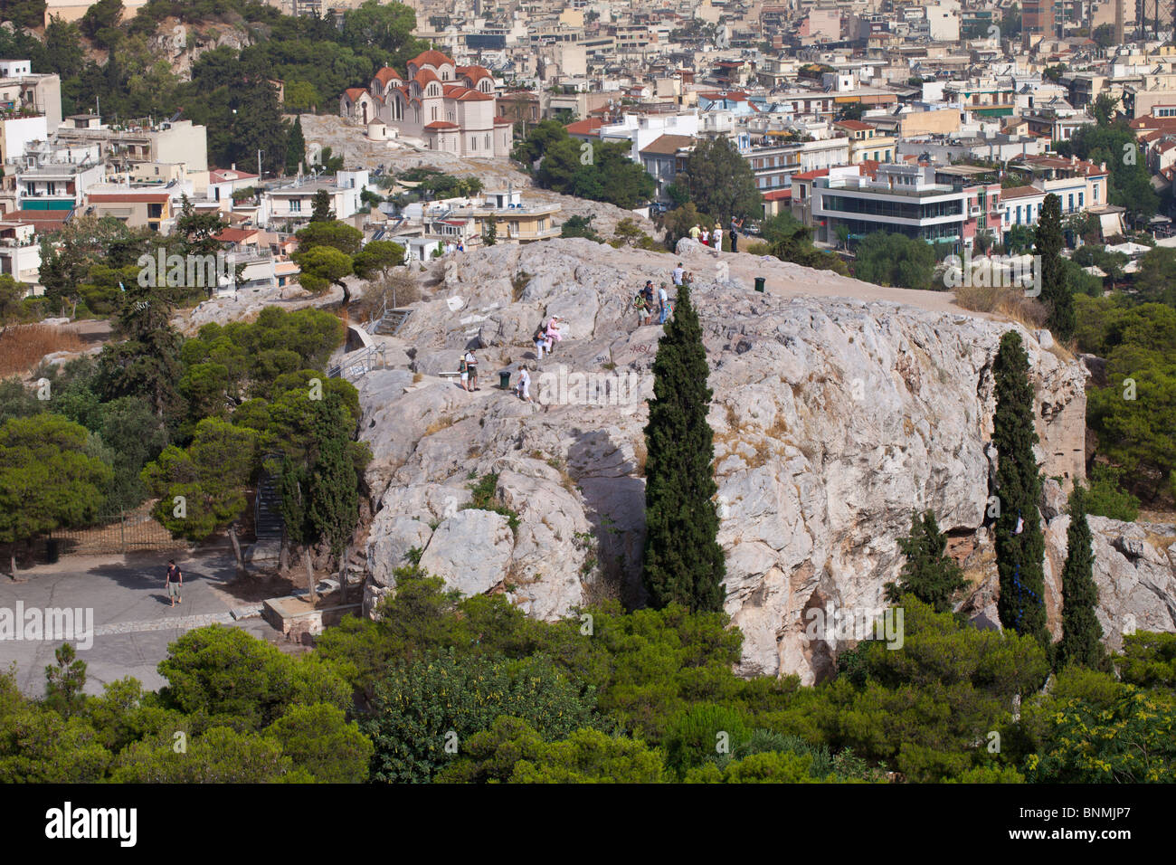 The Areopagus (Rock of Ares) in Athens, Greece. View from the east ...