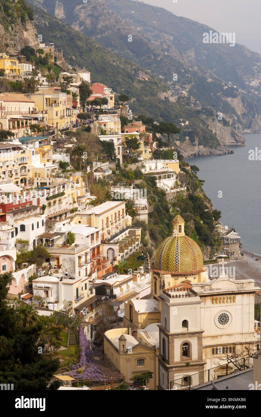View of Positano with its Duomo and the Amalfi Coast in the background ...